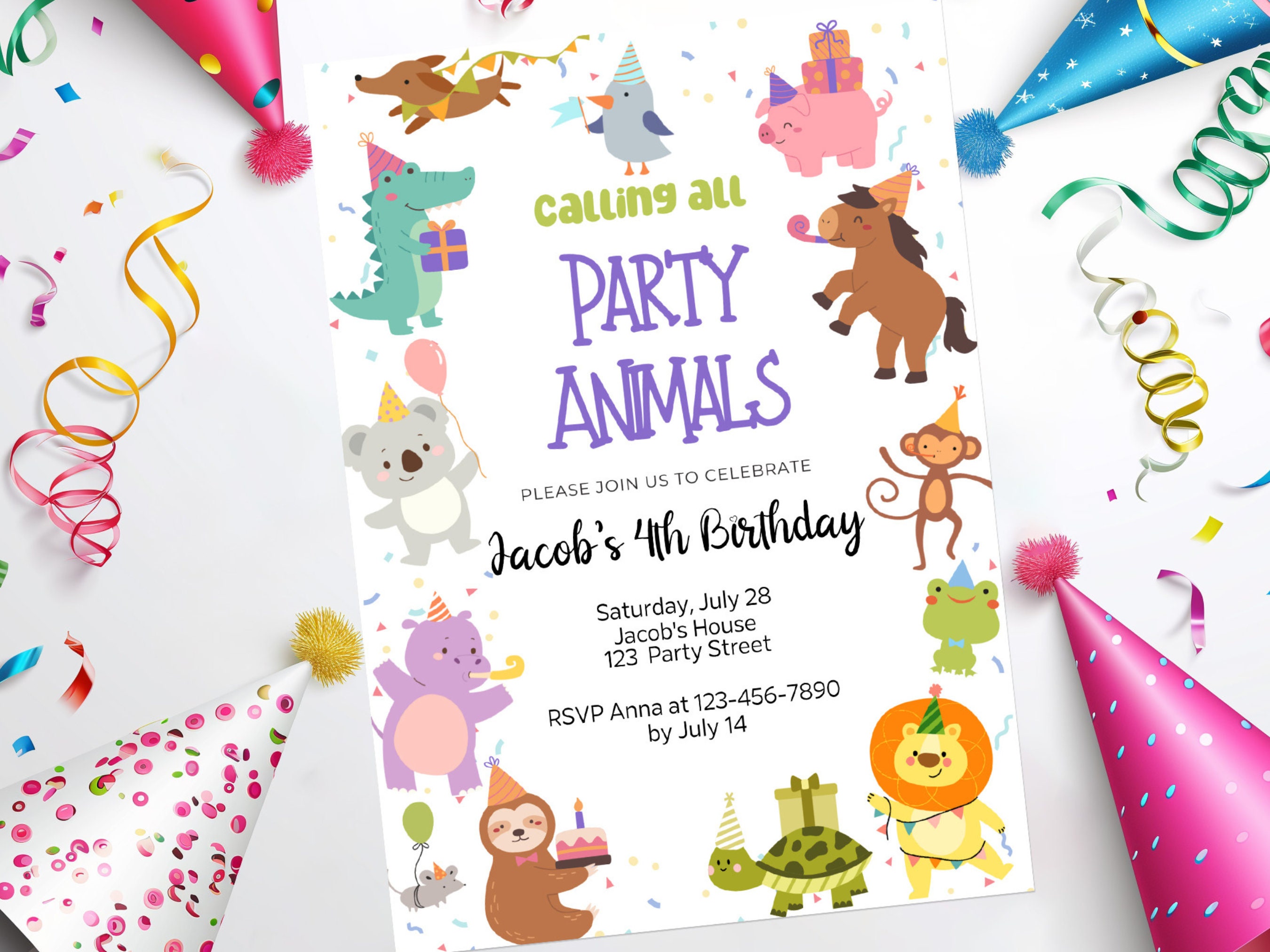 Editable Party Animal Birthday Invitation Template Customize Your Wild ...