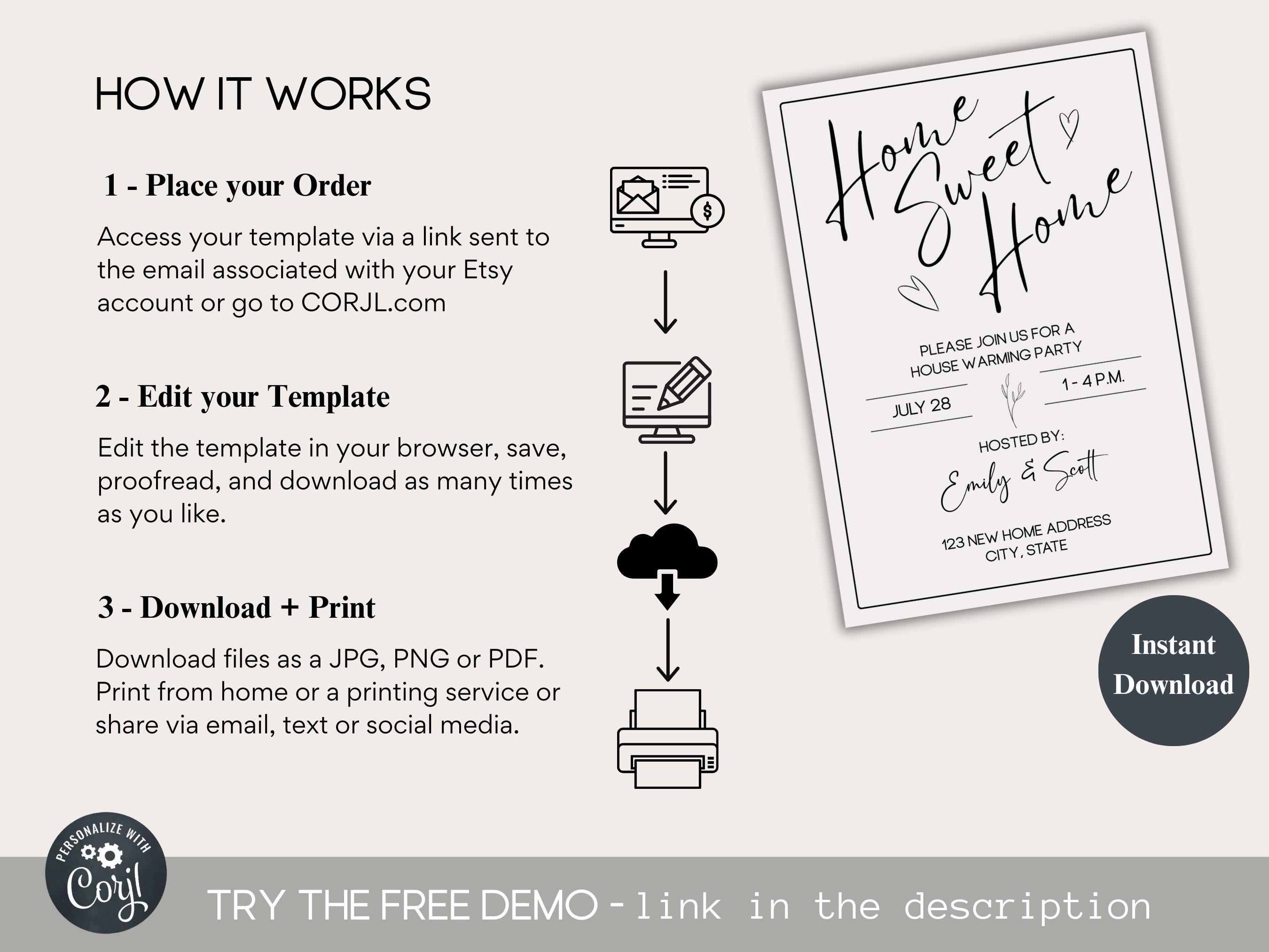 Home Sweet Home Housewarming Invitation Template - Instant Download ...