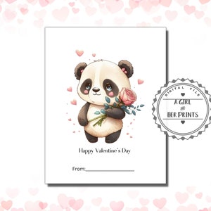 KIDS VALENTINE'S CARDS Cute Classroom Workplace Panda Hearts Flowers ...