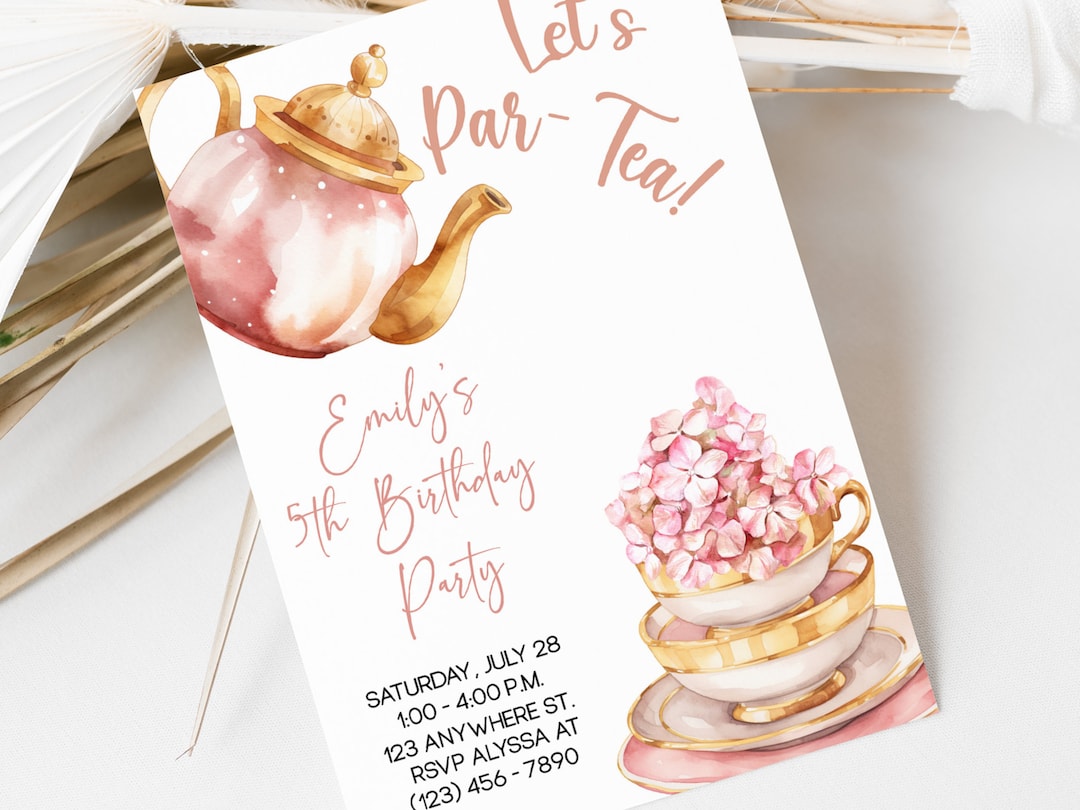 EDITABLE Tea Party Birthday Invitation,pink and Gold Par-tea Invite ...