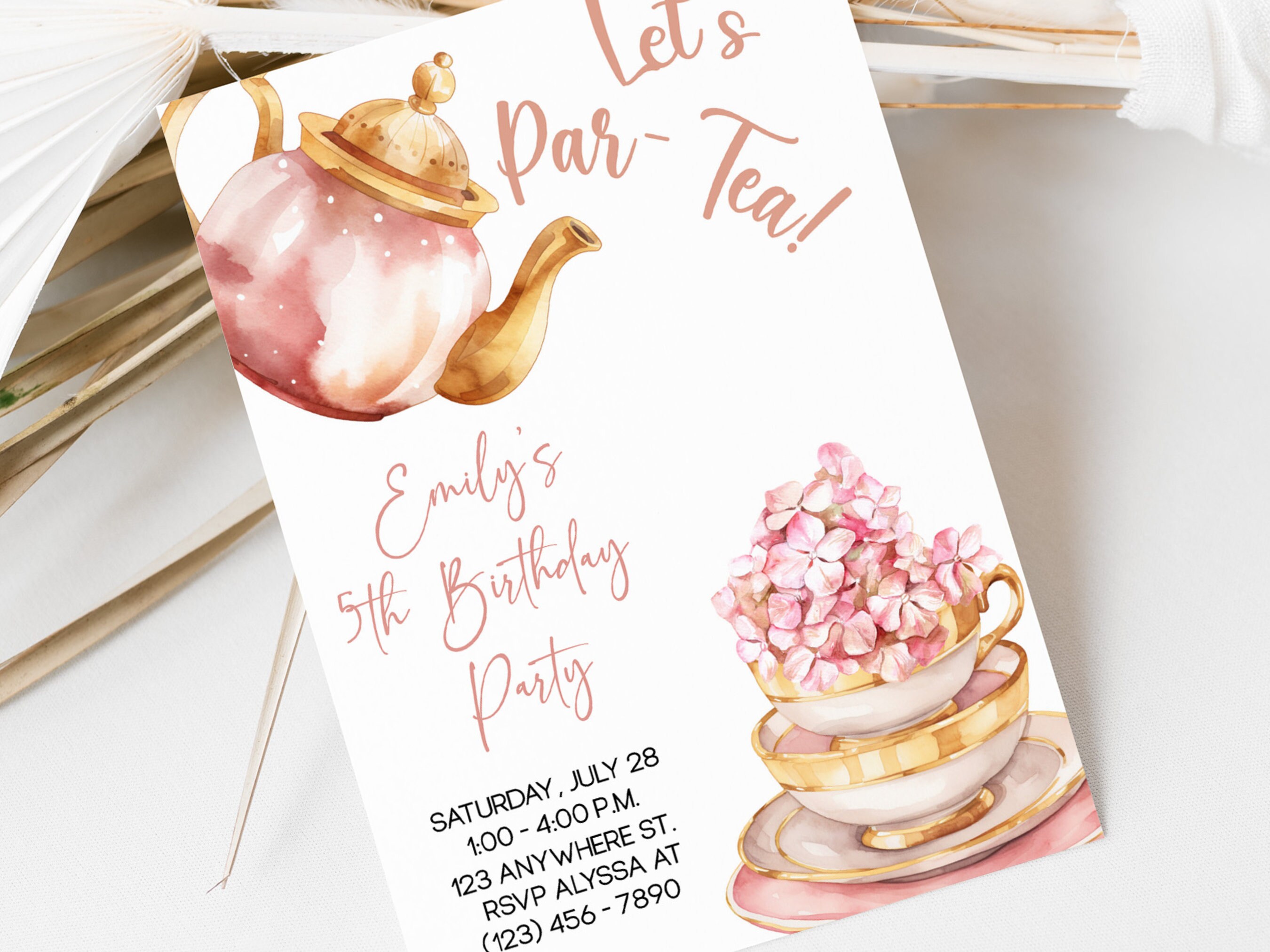 EDITABLE Tea Party Birthday Invitation,pink and Gold Par-tea Invite ...