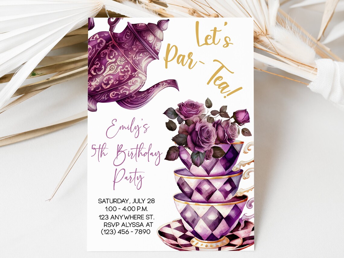 EDITABLE Tea Party Birthday Invitation,lavender and Gold Par-tea Invite ...