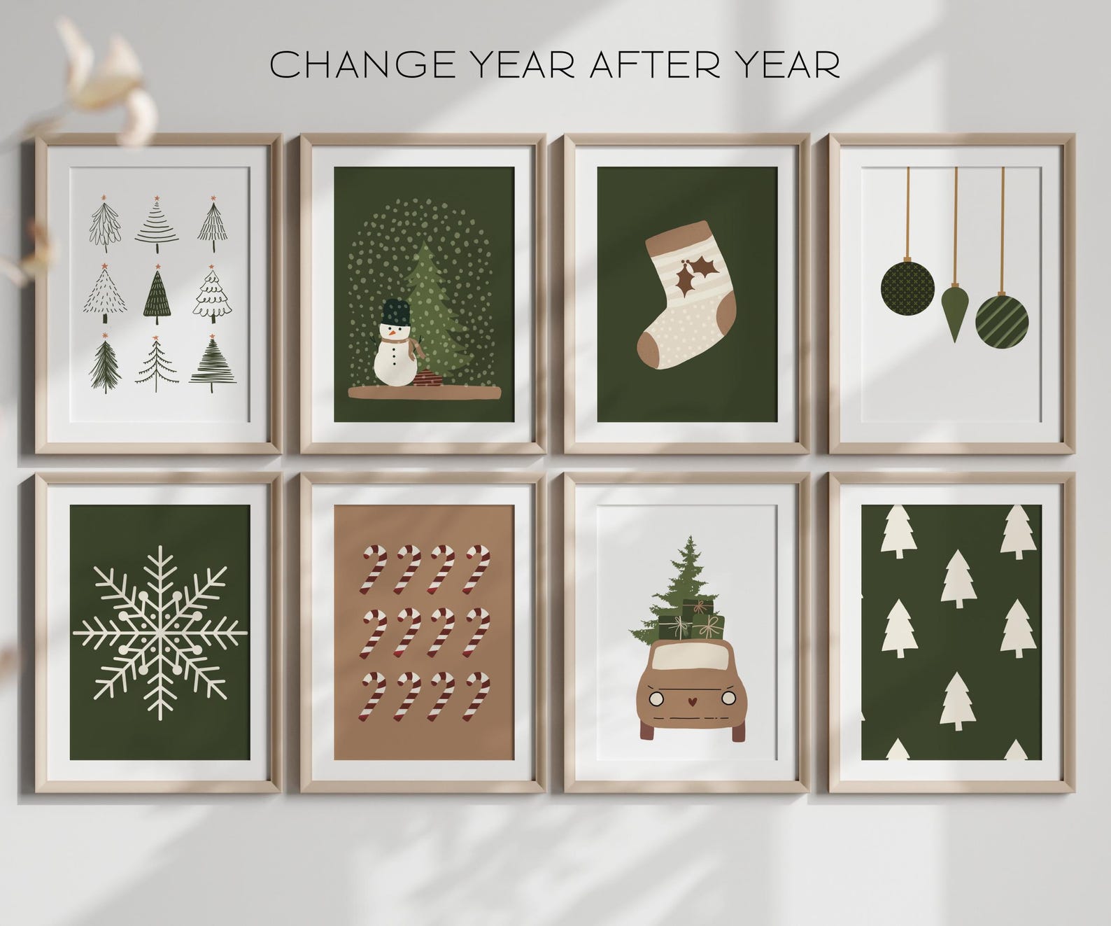 Boho Christmas Wall Art Prints: Minimalist Holiday Decor (digital ...