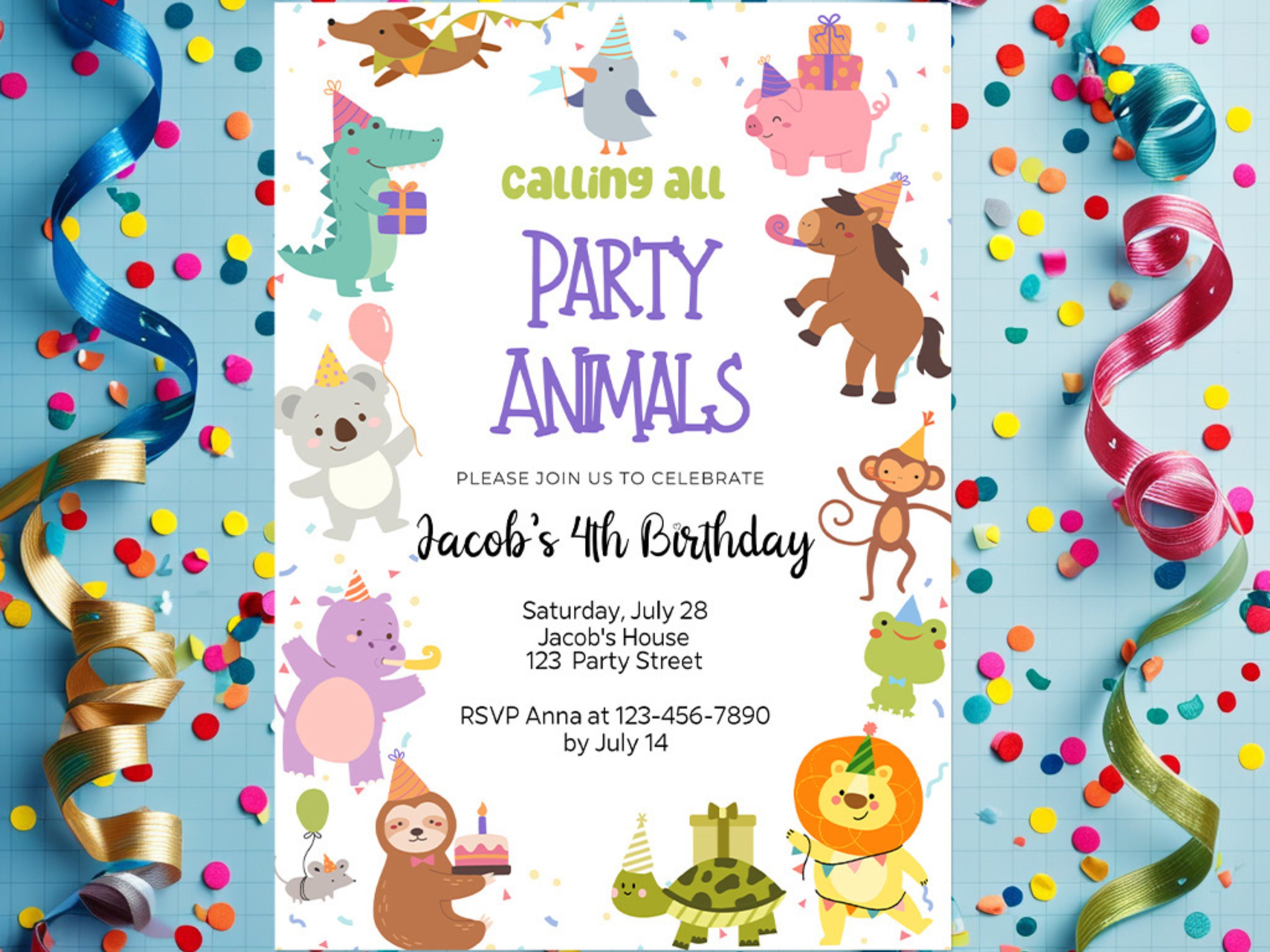 Editable Party Animal Birthday Invitation Template Customize Your Wild ...
