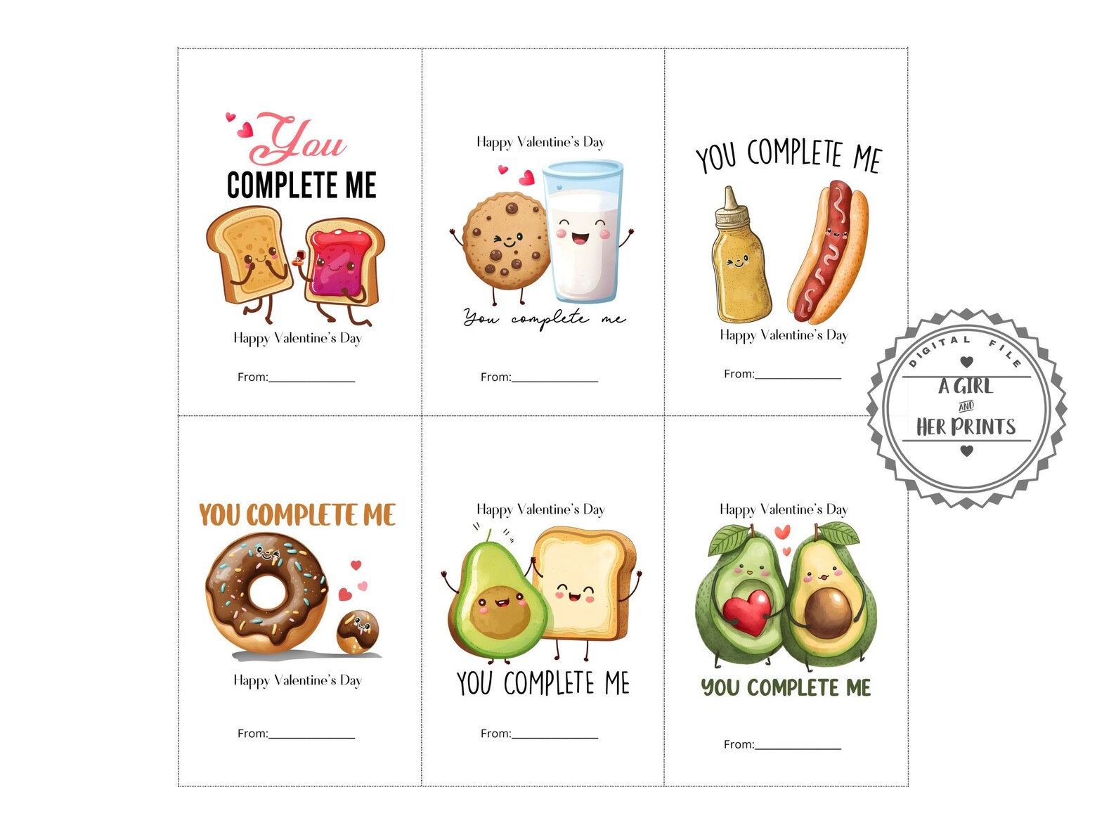KIDS VALENTINE'S CARDS Cute Classroom Workplace Food Complete Me Peanut ...