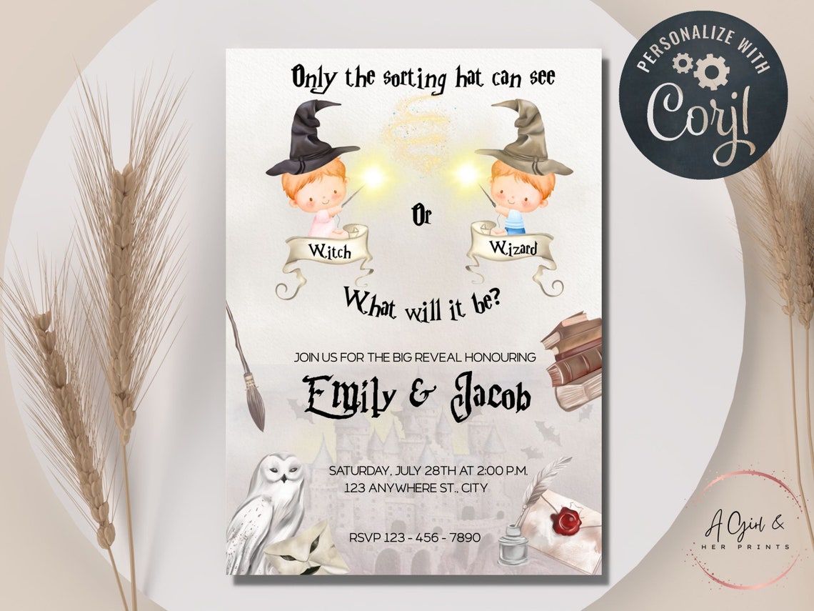 EDITABLE Gender Reveal Baby Shower Invitation Witch Wizard - Etsy Canada