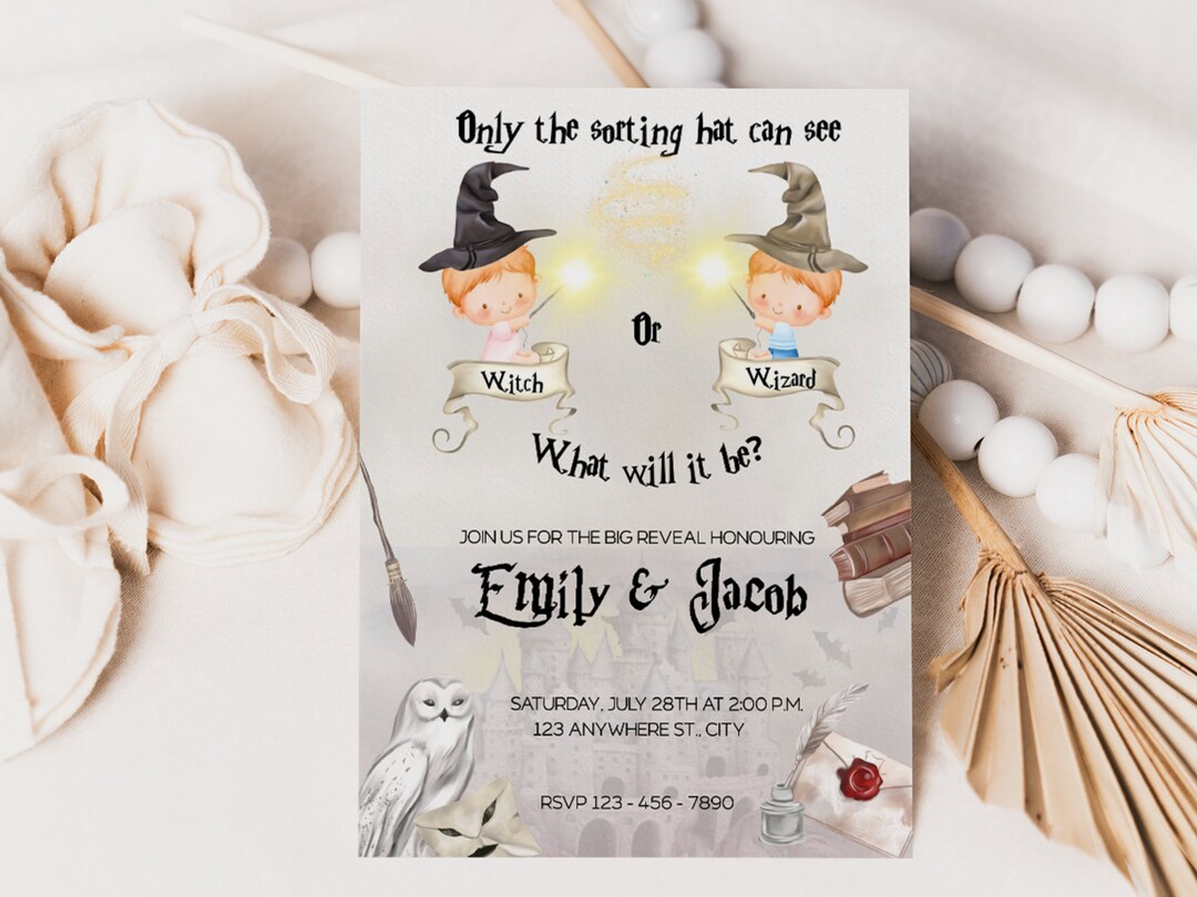 Editable Gender Reveal Baby Shower Invitation,witch or Wizard Gender ...