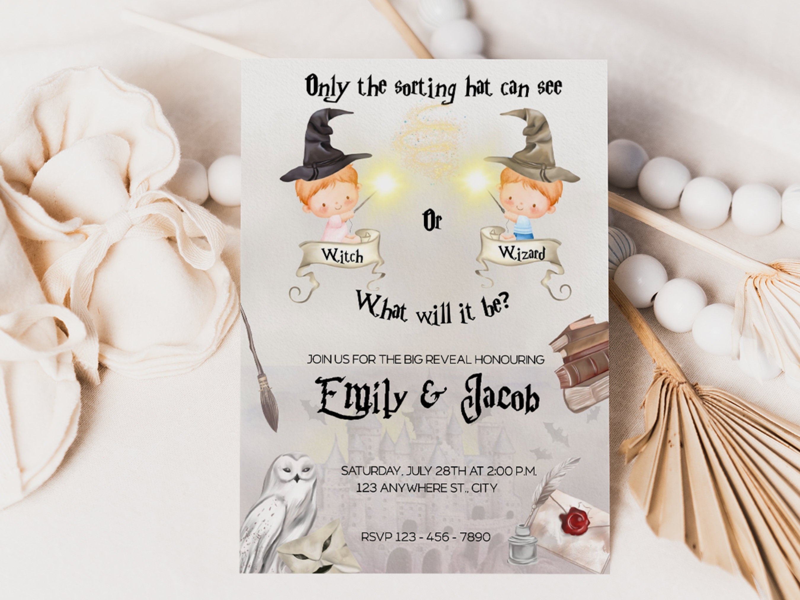 Editable Gender Reveal Baby Shower Invitation,witch or Wizard Gender ...