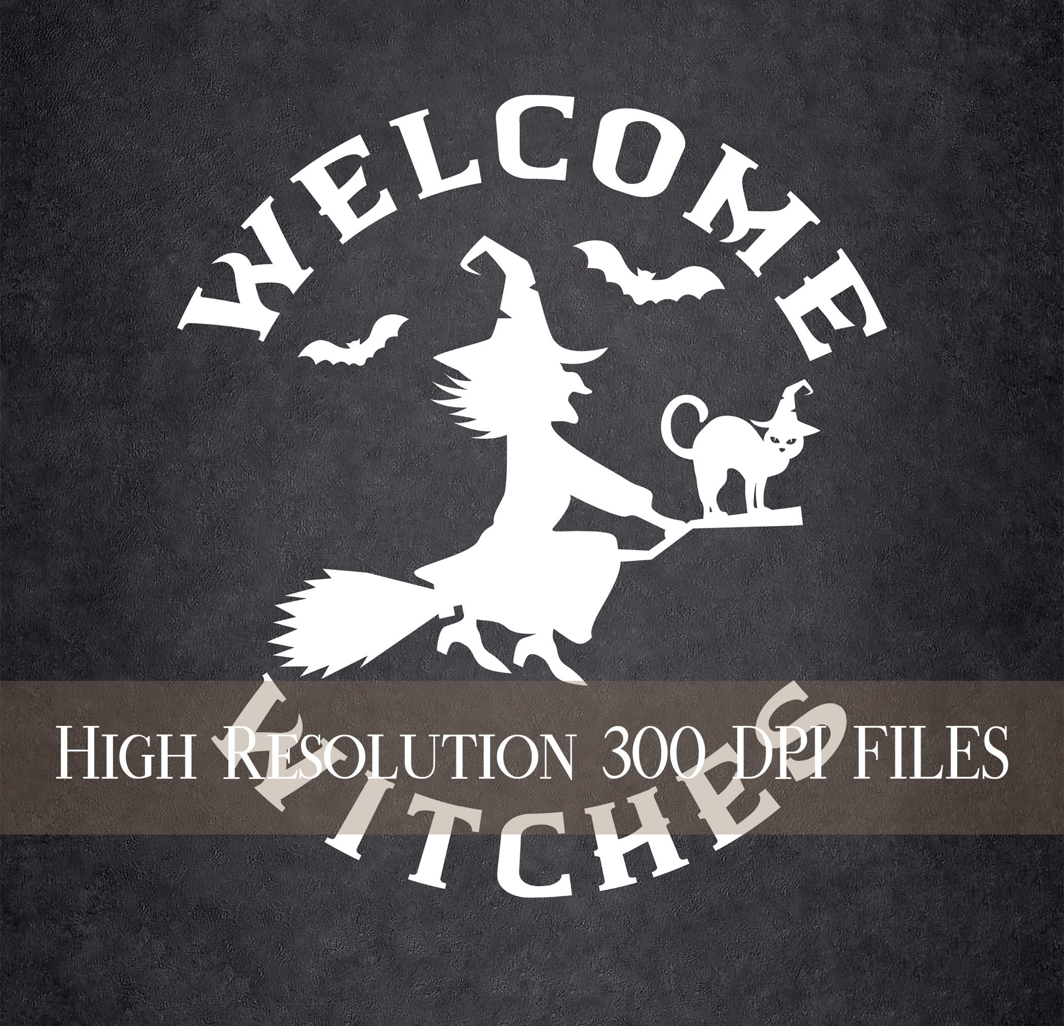 Welcome Witches Halloween Print: Chalkboard Witch & Cat (digital ...