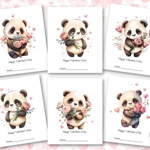 KIDS VALENTINE'S CARDS Cute Classroom Workplace Panda Hearts Flowers ...