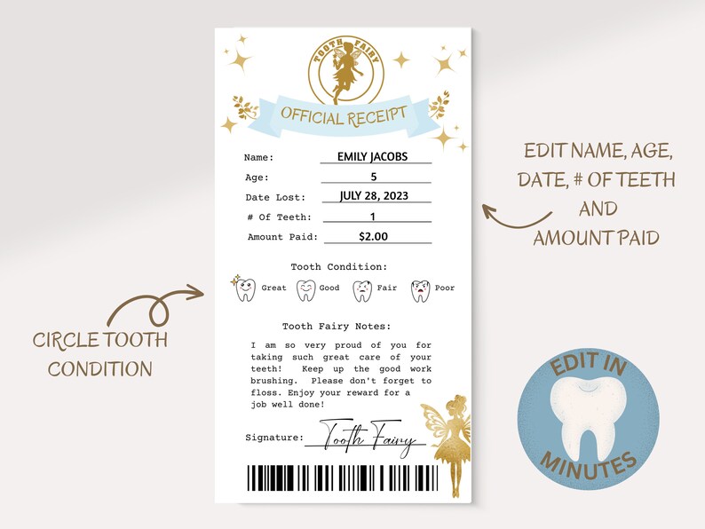 Editable Tooth Fairy Receipt and Letter Tooth Fairy Letter First Tooth ...