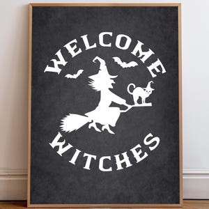 Welcome Witches Halloween Print: Chalkboard Witch & Cat (digital ...