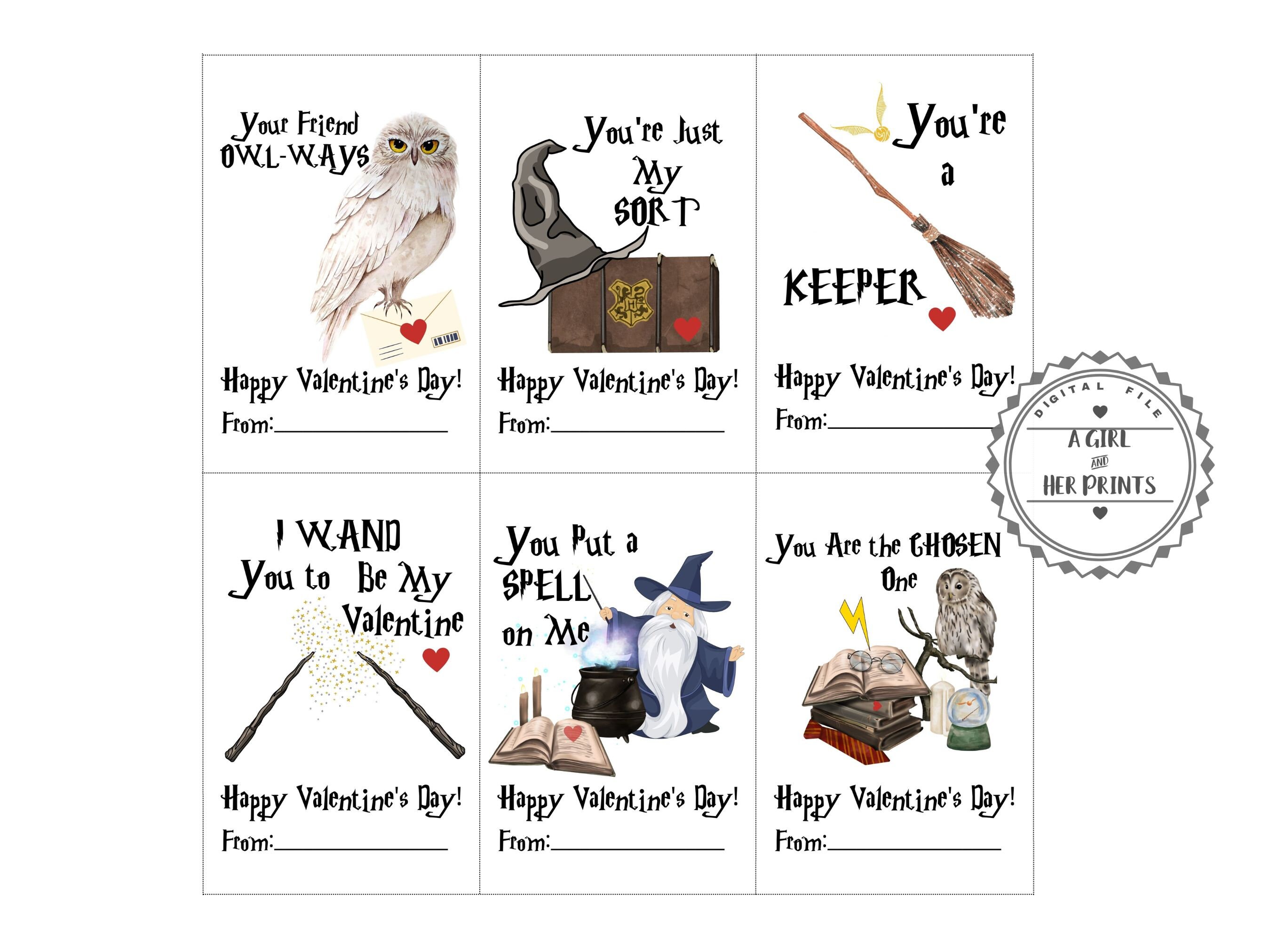 KIDS VALENTINE'S CARDS Classroom Wizard Magic Wands Owls Spells Magical ...