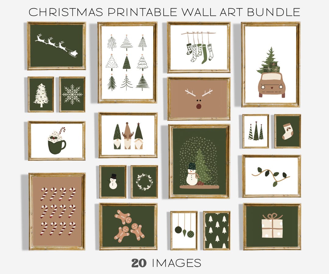 Boho Christmas Wall Art Prints: Minimalist Holiday Decor (digital ...