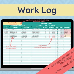 Google Sheets | Gig Work & Mileage Log - Etsy