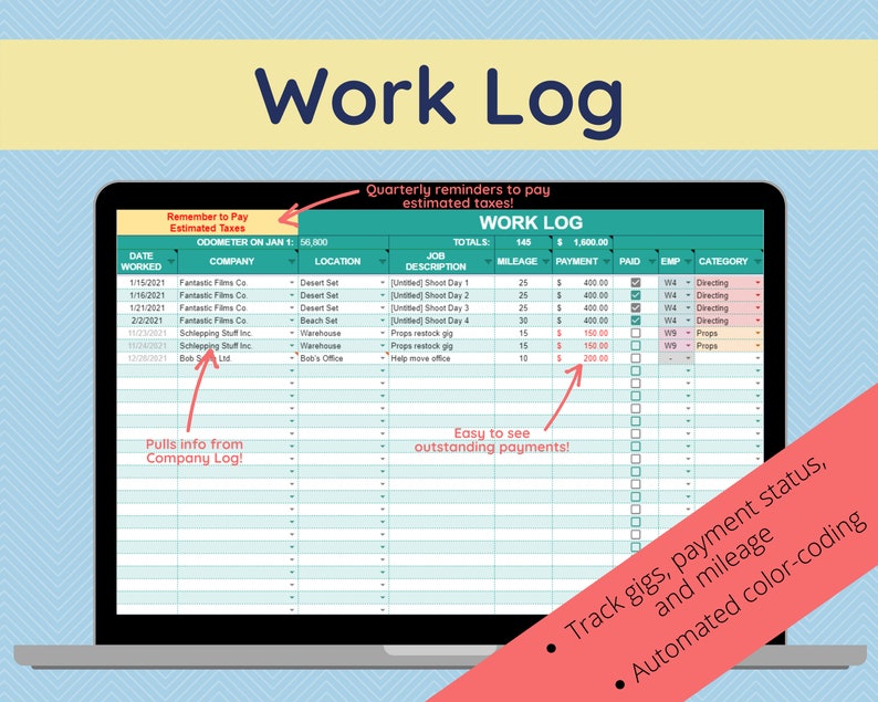Google Sheets | Gig Work & Mileage Log - Etsy