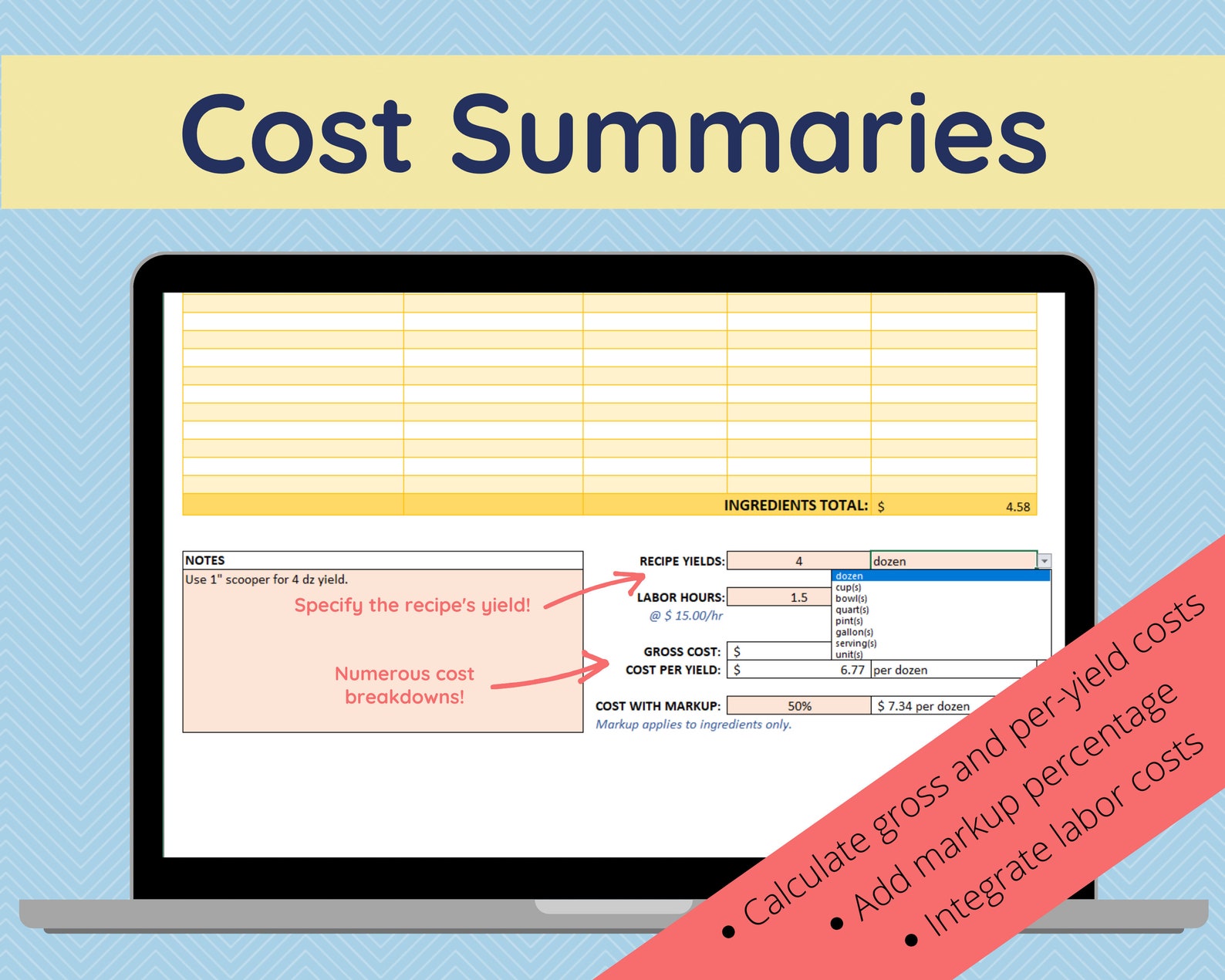 Excel Template | Recipe/baked Goods Cost Calculator | Profit Margin ...