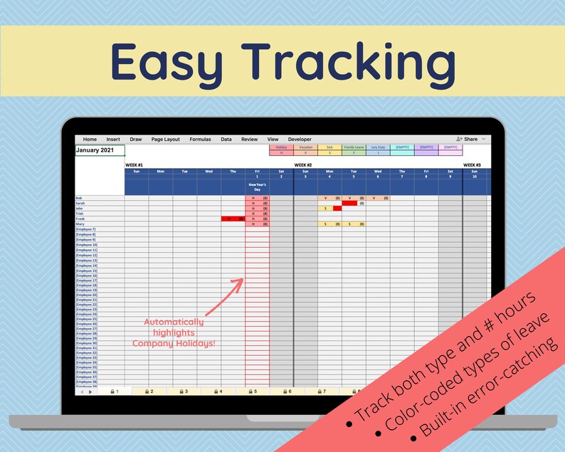 Employee Absence Tracker: Excel Template for Large Businesses (digital ...