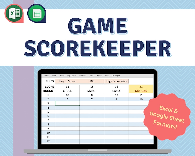Excel + Google Sheets | Game Scorekeeper | Score Calculator - Etsy