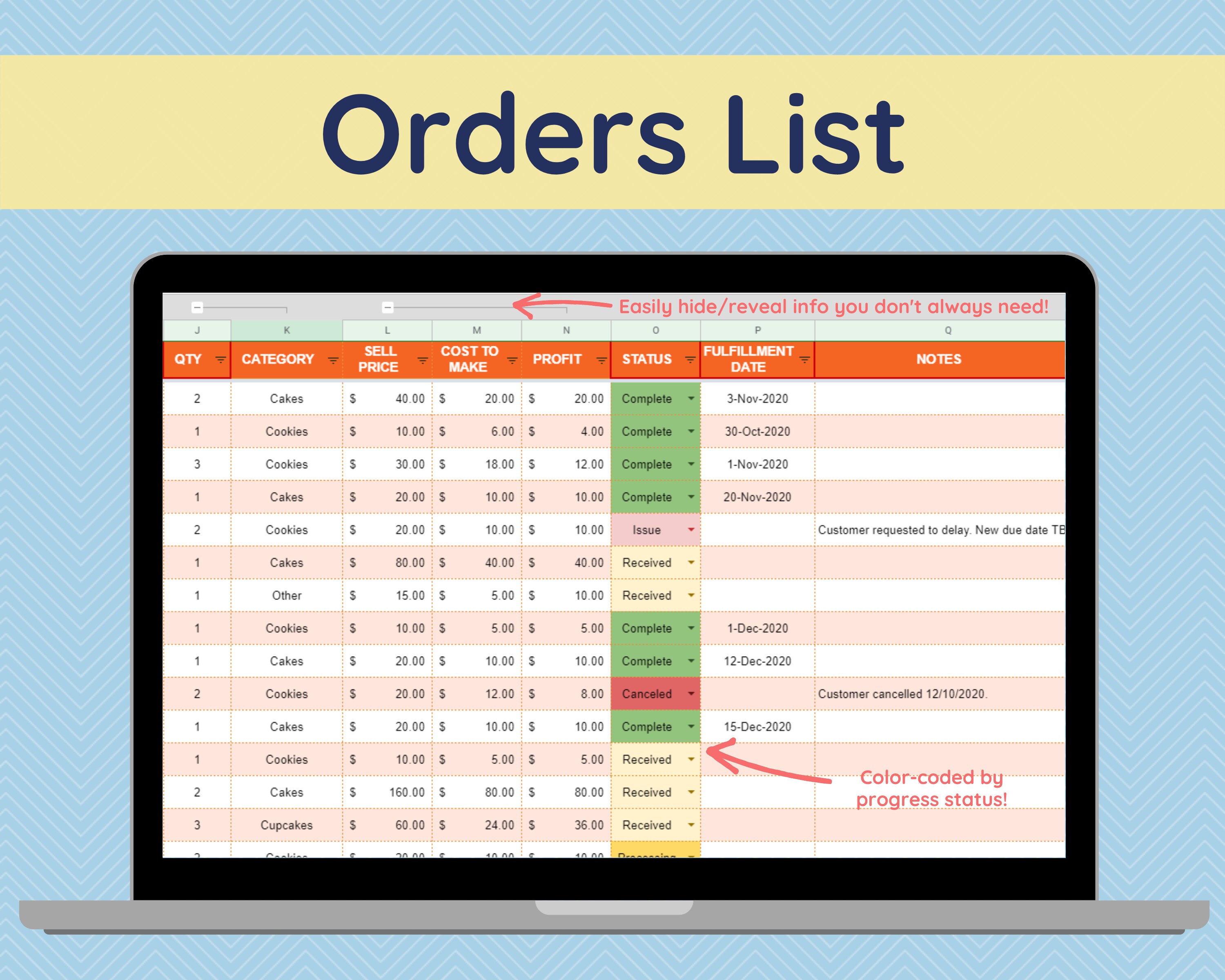 Google Sheets | Order Tracker | Sales & Profit Calculator - Etsy