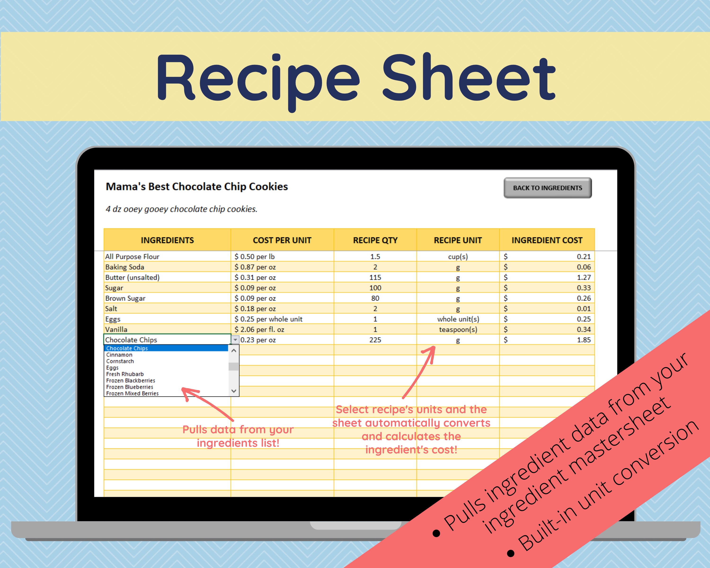 Excel Template | Recipe/baked Goods Cost Calculator | Profit Margin ...