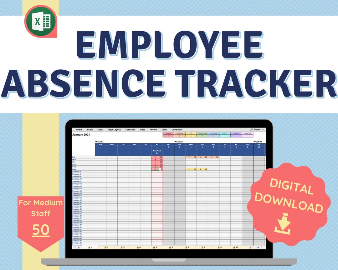 Employee Absence Tracker Excel Template: Medium Business (digital ...