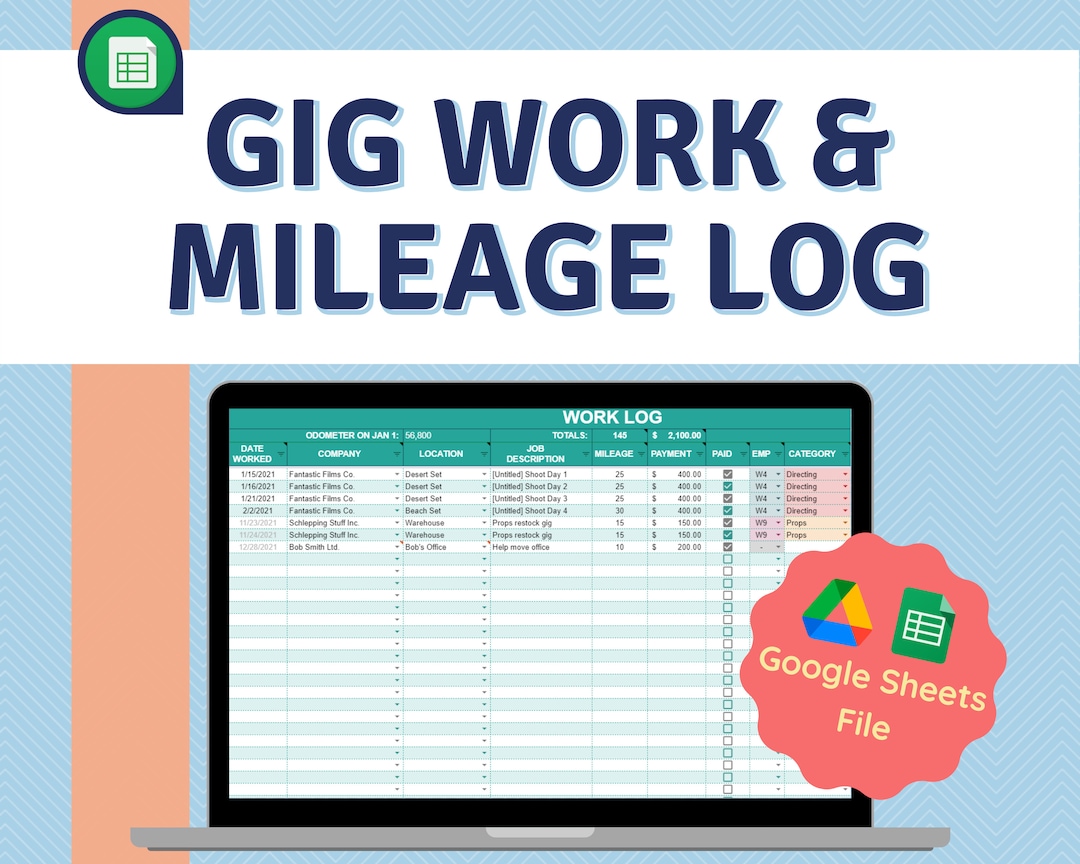 Google Sheets | Gig Work & Mileage Log - Etsy