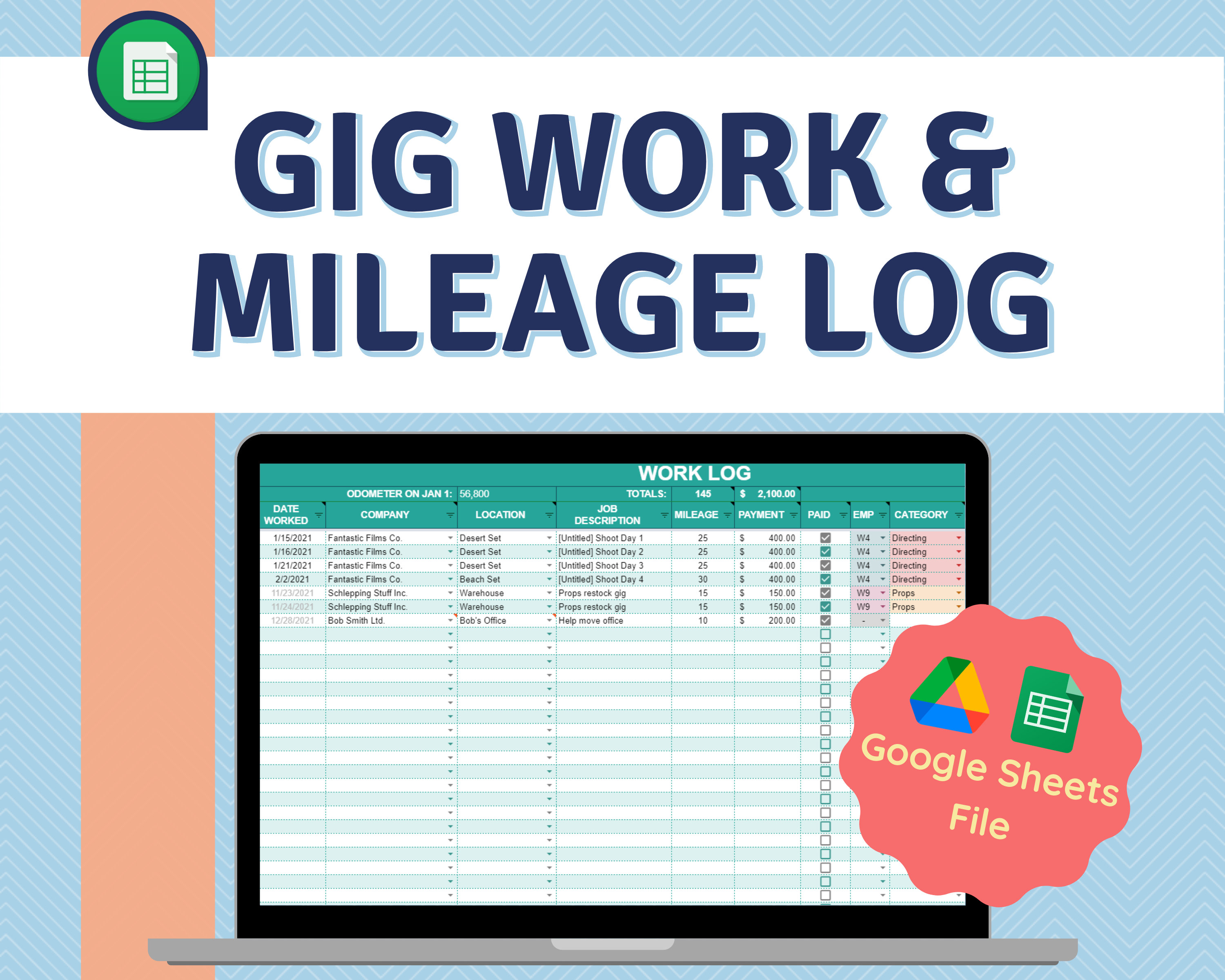Google Sheets | Gig Work & Mileage Log - Etsy