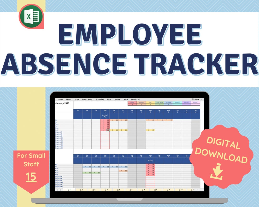 Excel Template | Employee Leave of Absence (holiday/sick/vacation/pto ...