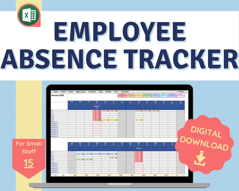 Excel Template | Employee Leave of Absence (holiday/sick/vacation/pto ...