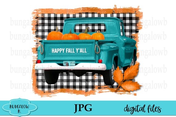 Scrapbooking Happy Fall Buffalo Plaid Turquoise Truck Design INSTANT ...