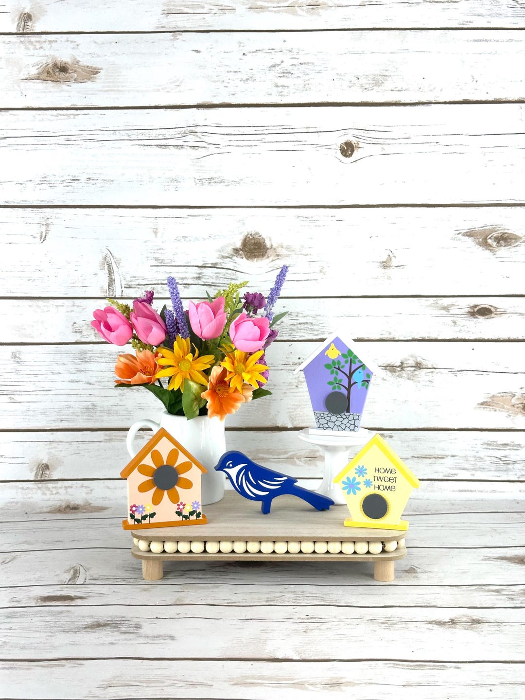 Spring Bird Houses, Wooden Bird, Spring Tiered Tray Decor, Summer Decor ...