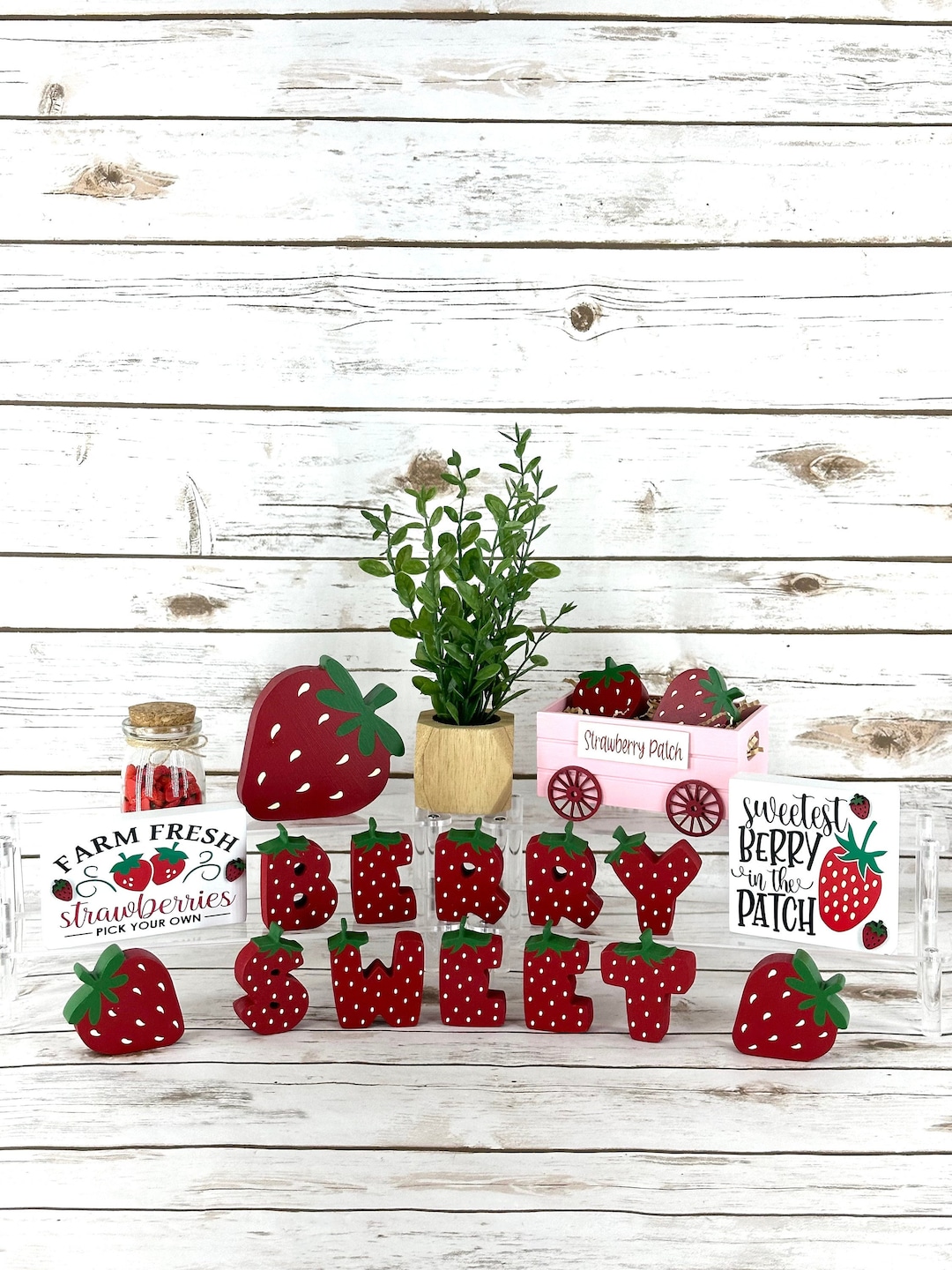 Strawberry Tiered Tray Decor, Strawberry Wood Decor, Chunky ...