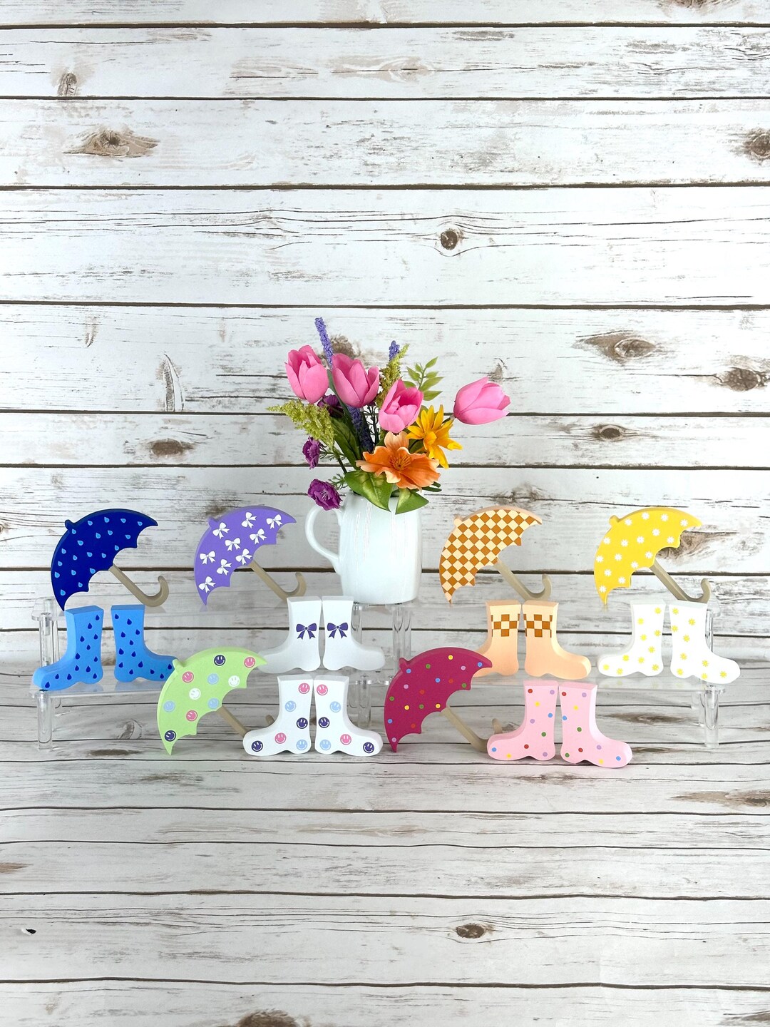 Spring Umbrella &boots Set, Spring Decor, Tiered Tray, Rain Decor ...