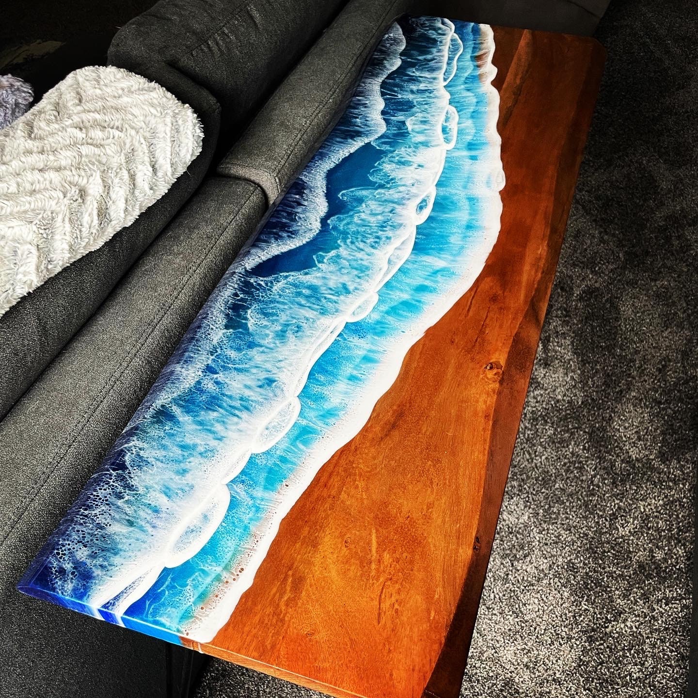 Epoxy Resin Ocean Waves Live Edge Coffee Table Bench Entryway Table ...