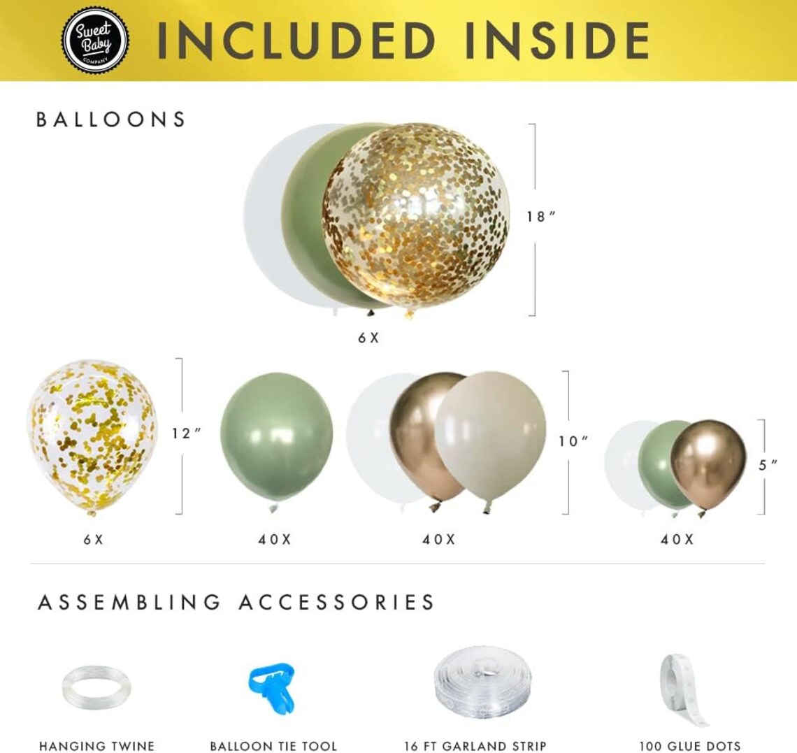 Sage Green Balloon Garland Arch Kit in Matte Sage Taupe Gold Metallic ...