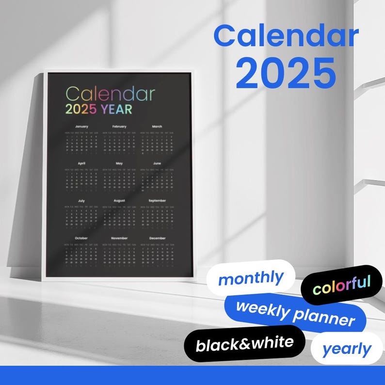 Printable Yearly Monthly Calendar 2025 Weekly Planner Download PDF ...