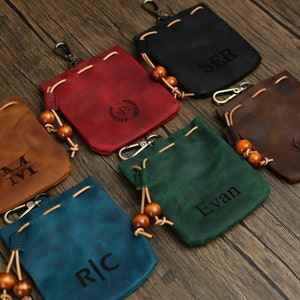 Personalized Leather Pouch, Custom Coin Pouch, Leather Drawstring Bag ...