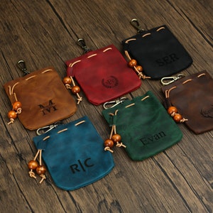 Personalized Leather Pouch, Custom Coin Pouch, Leather Drawstring Bag ...