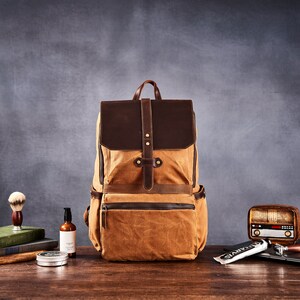 Handmade Waxed Canvas Backpack, Waterproof Camping Bag, Personalized ...