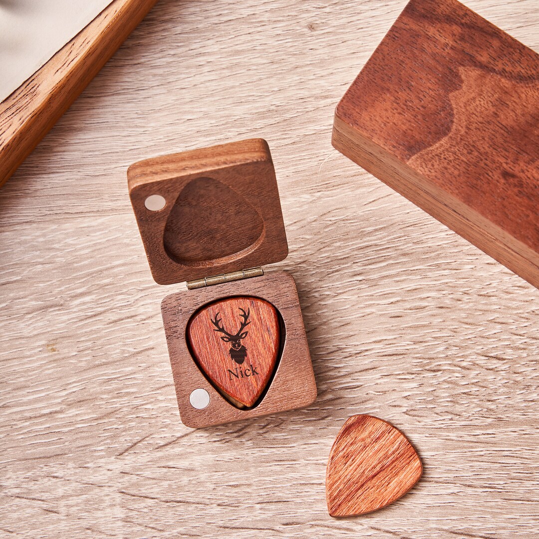 Custom Wooden Guitar Picks Box, Personalized Guitar Pick Box Storage ...