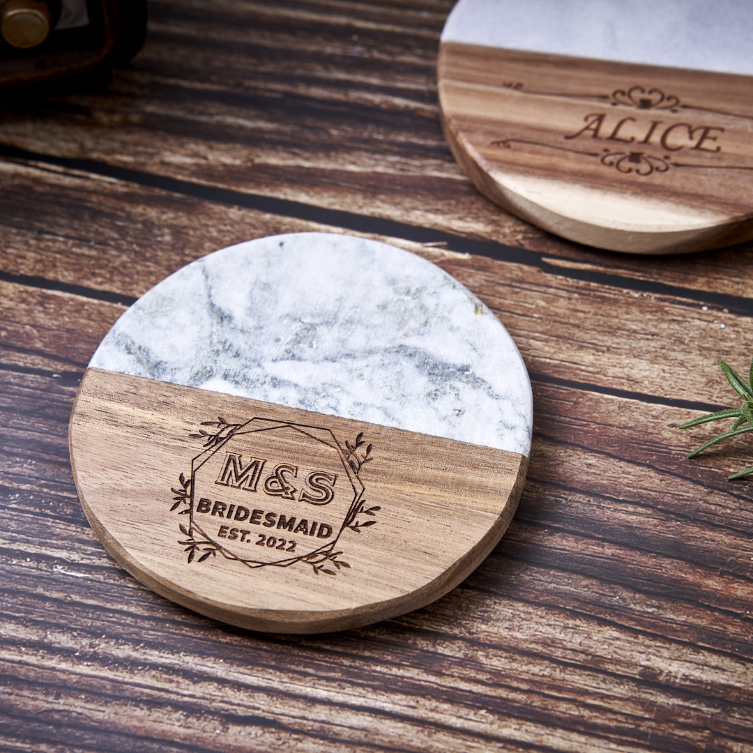 Custom Engraved Marble Wood Coasters Personalized Gifts Coaster Set New ...