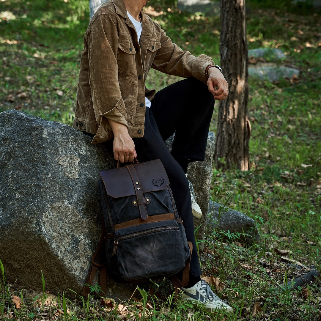 Handmade Waxed Canvas Backpack, Waterproof Camping Bag, Personalized ...