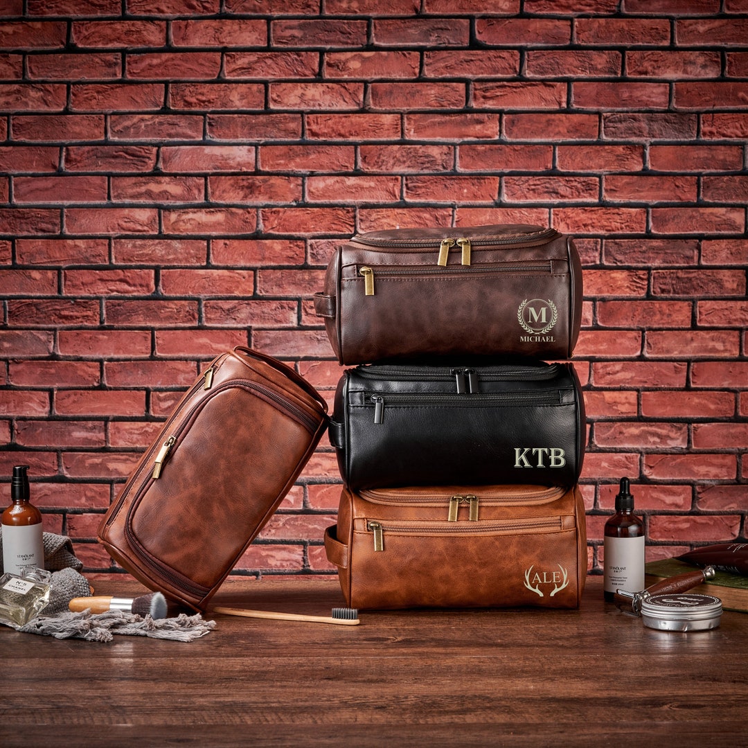 Engraved Dopp Bag Personalized Mens Toiletry Bag Leather Monogram Wash ...