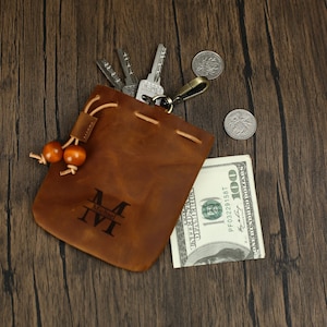 Personalized Leather Pouch, Custom Coin Pouch, Leather Drawstring Bag ...