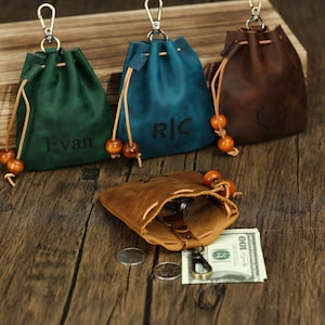 Personalized Leather Pouch, Custom Coin Pouch, Leather Drawstring Bag ...