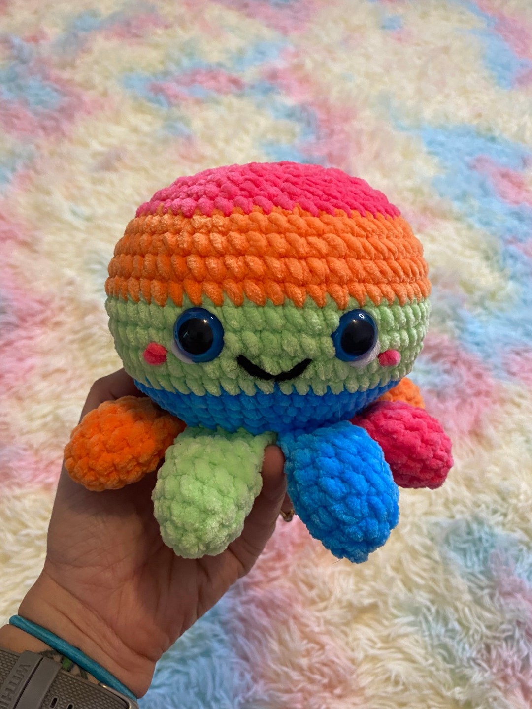 Rainbow Mama Octopus With Babies - Etsy