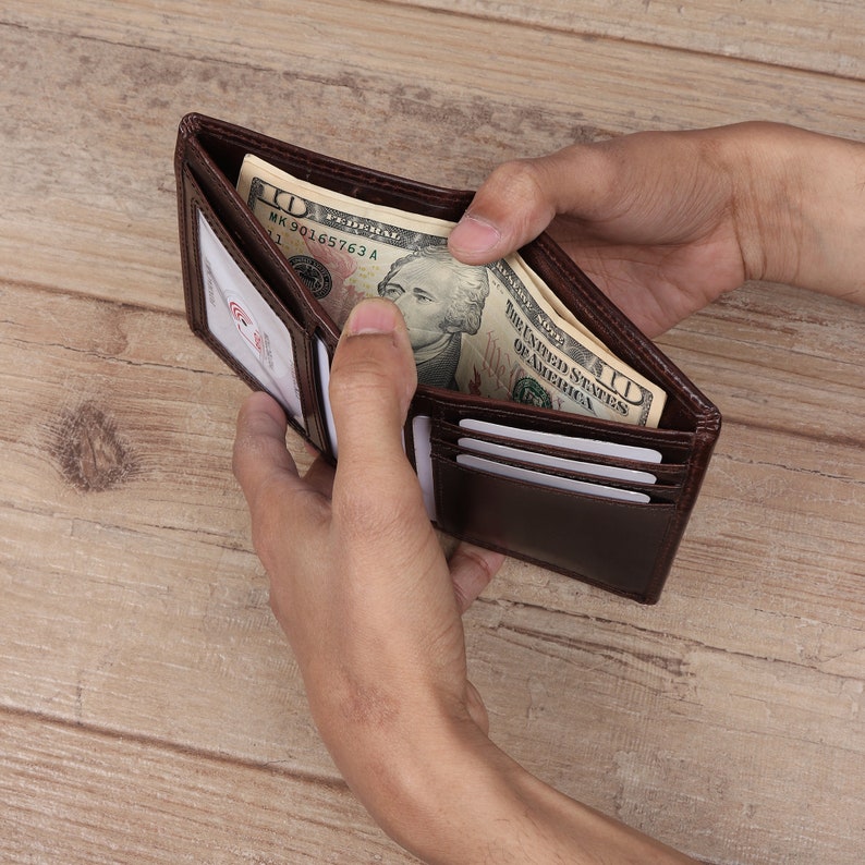 Slim Bifold Leather Wallet for Men With Secret Hidden Pocket, Dedicated ...