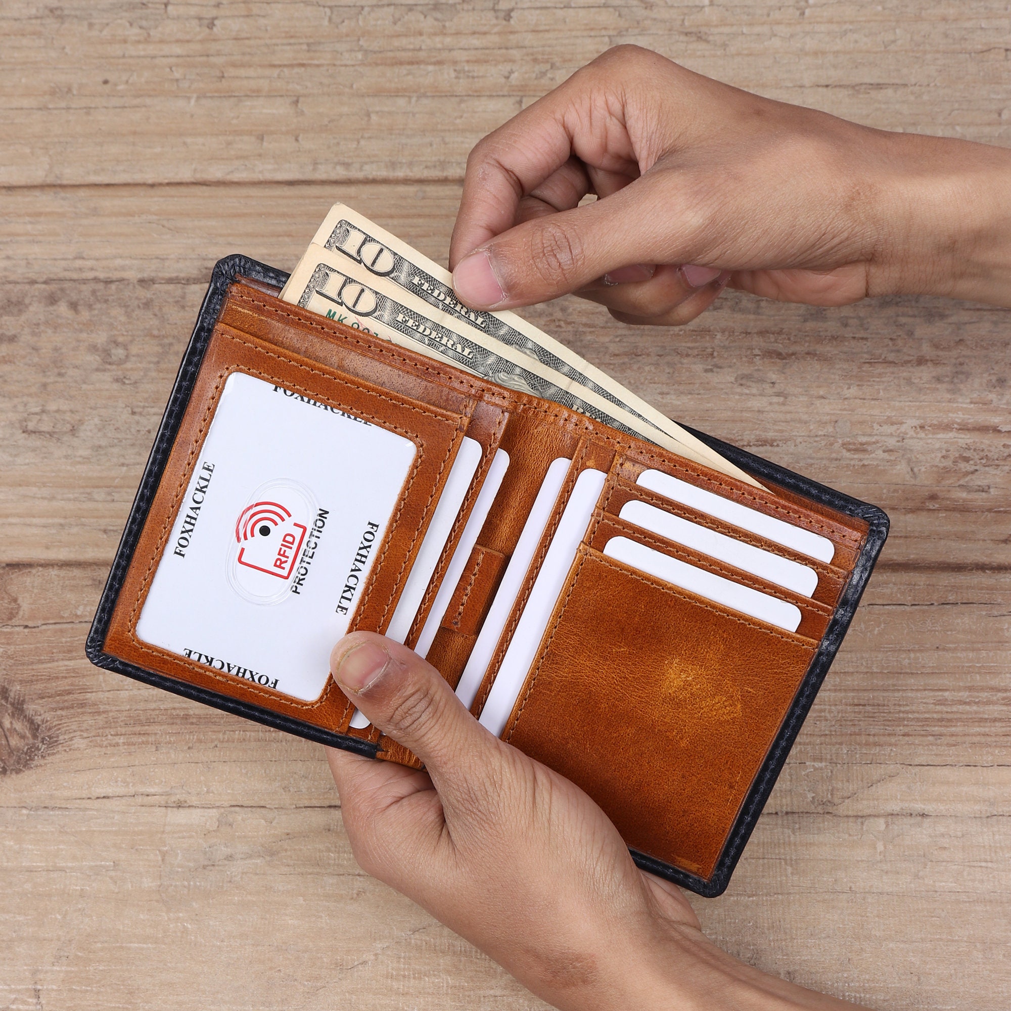 Slim Bifold Leather Wallet for Men With Secret Hidden Pocket, Dedicated ...