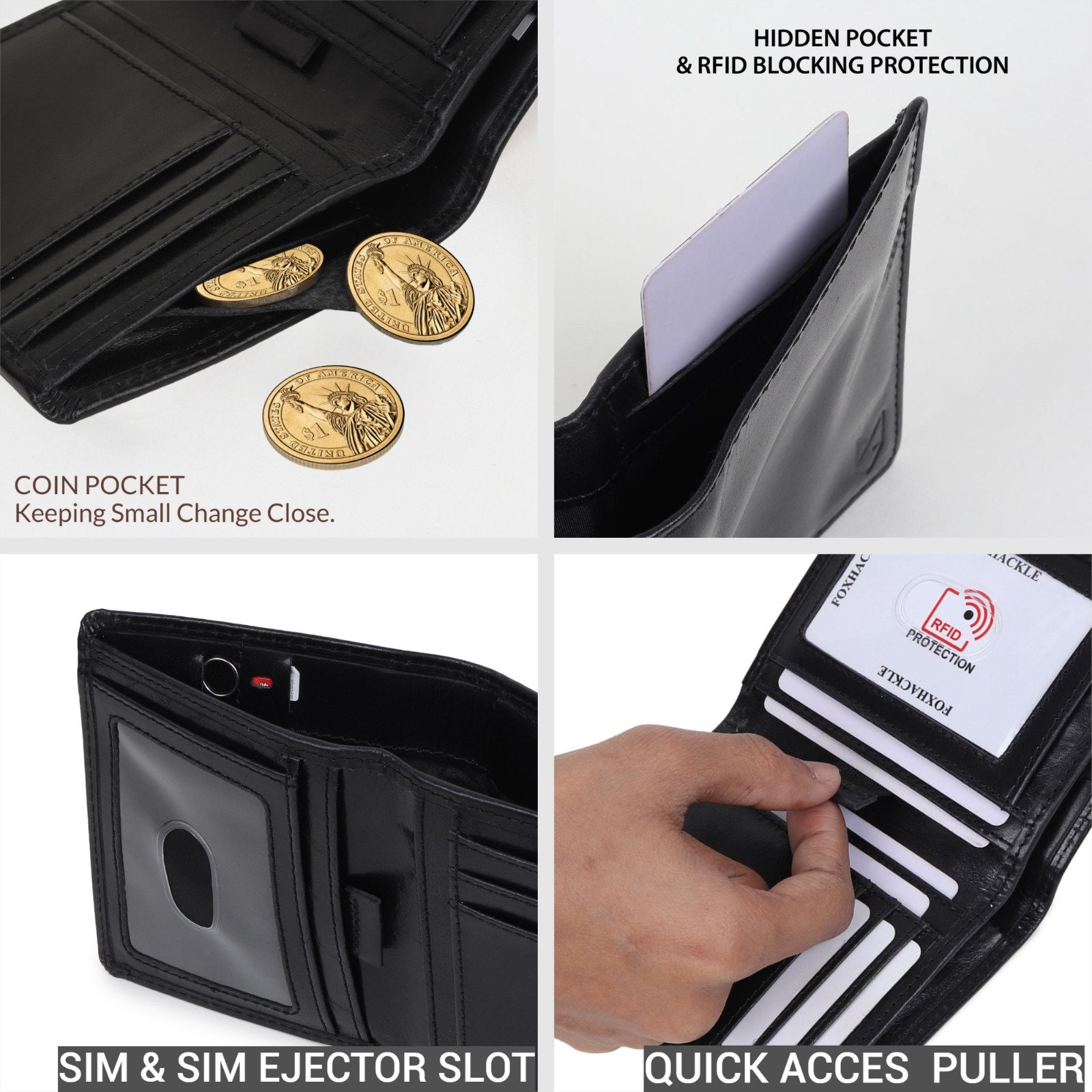 Slim Bifold Leather Wallet for Men With Secret Hidden Pocket, Dedicated ...